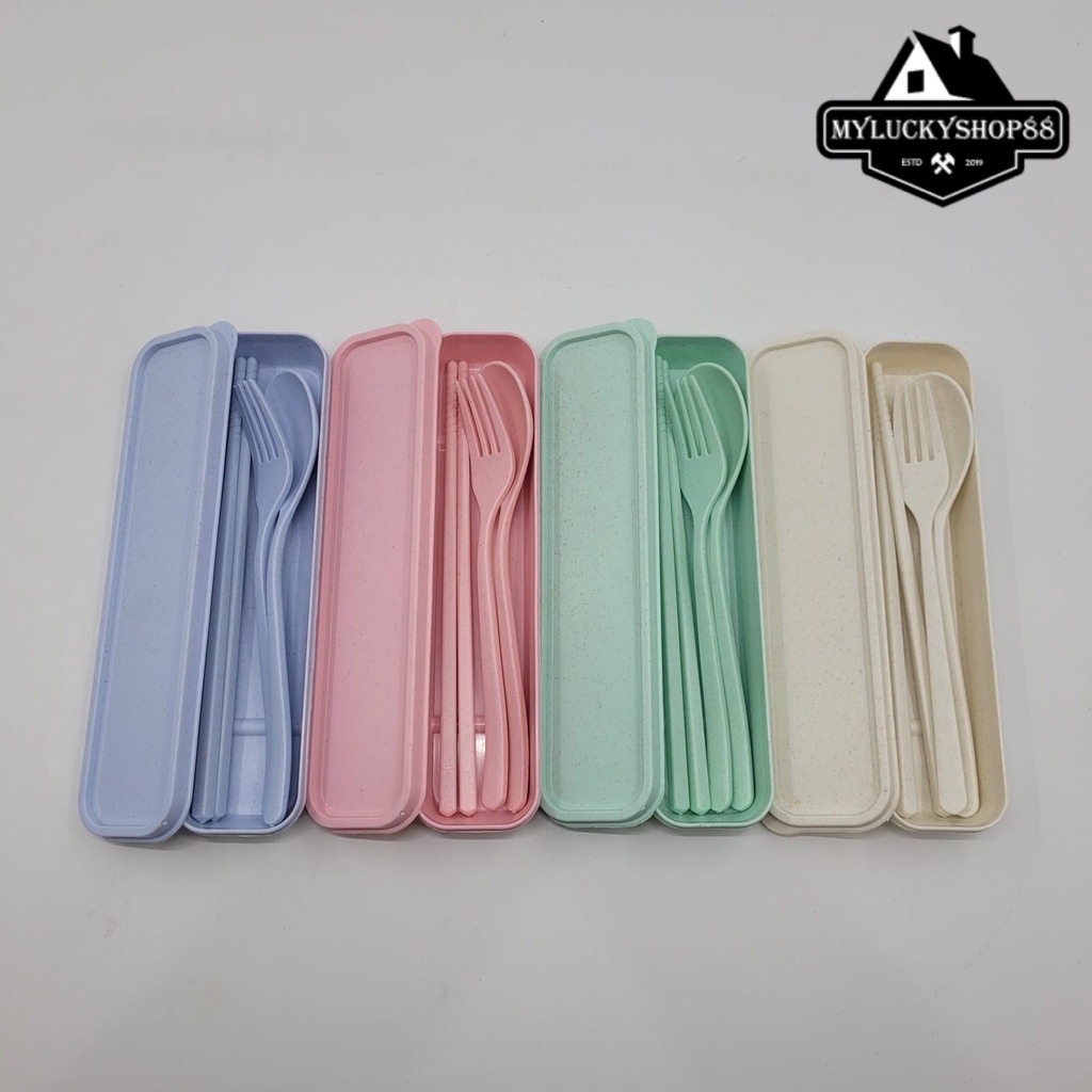 Jual Set Alat Makan Model Korea Sendok Garpu Sumpit Bahan Jerami ...