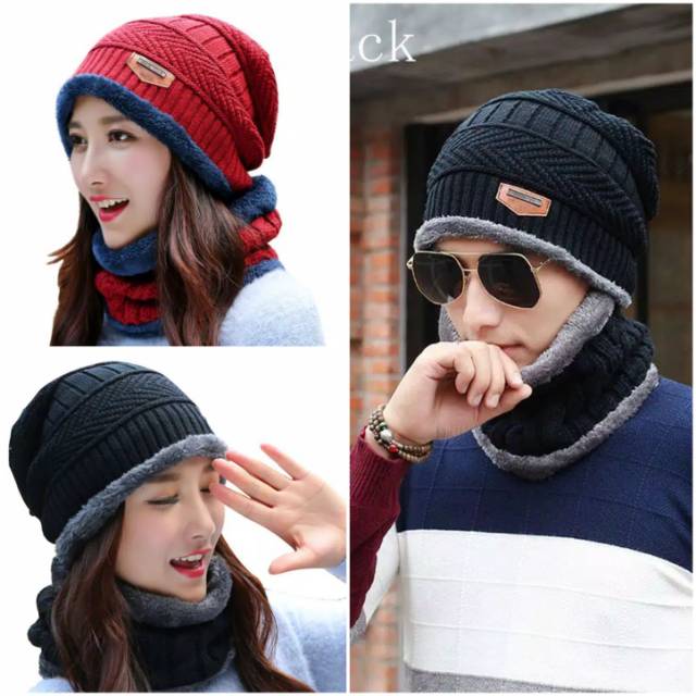 Jual Set Topi Kupluk Syal Rajut Beanie Pria Wanita - Topi Syal Winter Musim Dingin | Shopee ...
