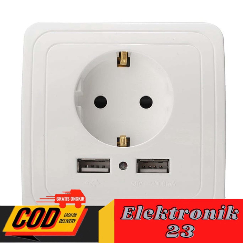 Jual Colokan Stop Kontak Dinding EU Wall Plug + 2 USB Port - Stop ...