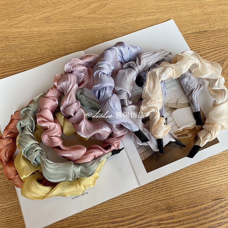 Jual SCRUNCHIE SATIN SILK SHELL TEXTURE PLEATED HEADBAND SOFT SOLID ONE ...