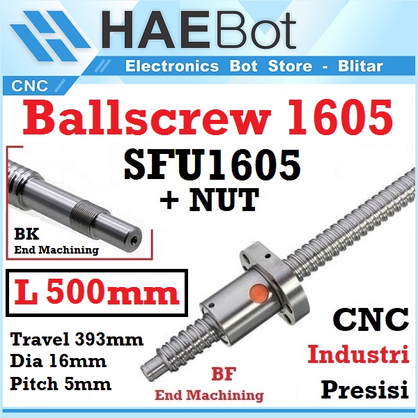 Jual [HAEBOT] Ballscrew Ball screw SFU1605 1605 500mm End Machined + Nut Router Milling CNC ...