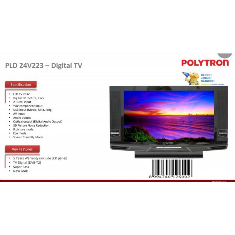 Jual TV DIGITAL Tabung POLYTRON 24V223 24 Inch SPEAKER SUPER BASS ...