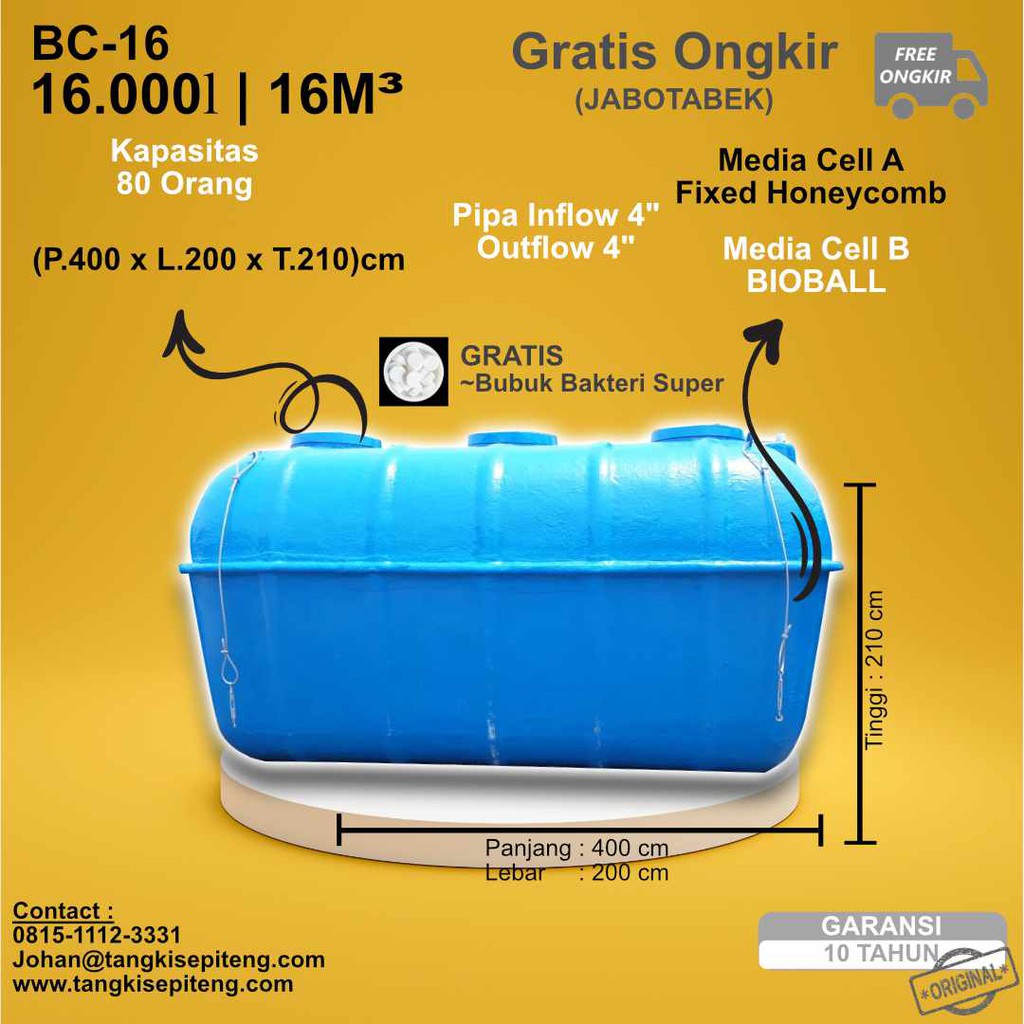 Jual BIOTANK, BIO SEPTIC 16000 Liter / 16M3 - Tangki Bio Septic Tank ...