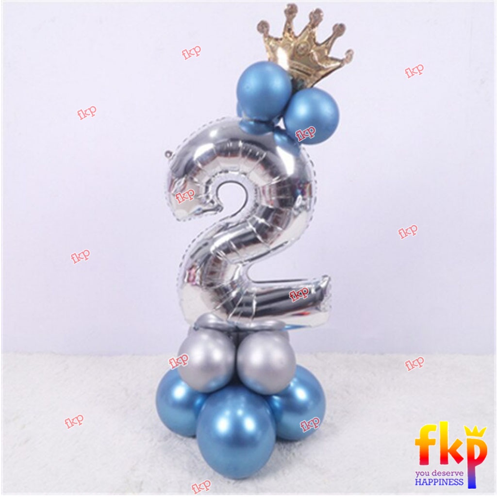 Jual FUN KIDS PARTY Balon Angka Berdiri Ulang Tahun Anak Silver Blue ...