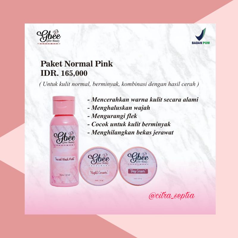 Jual Paket Normal Pink Gbee Glow Beauty Skincare Bpom | Shopee Indonesia