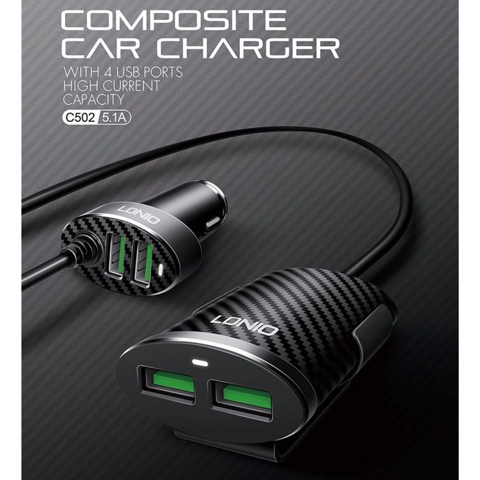 Jual LDNIO C502 4-USB Car Charger 5V 5.1A for Front and Back Seat ...