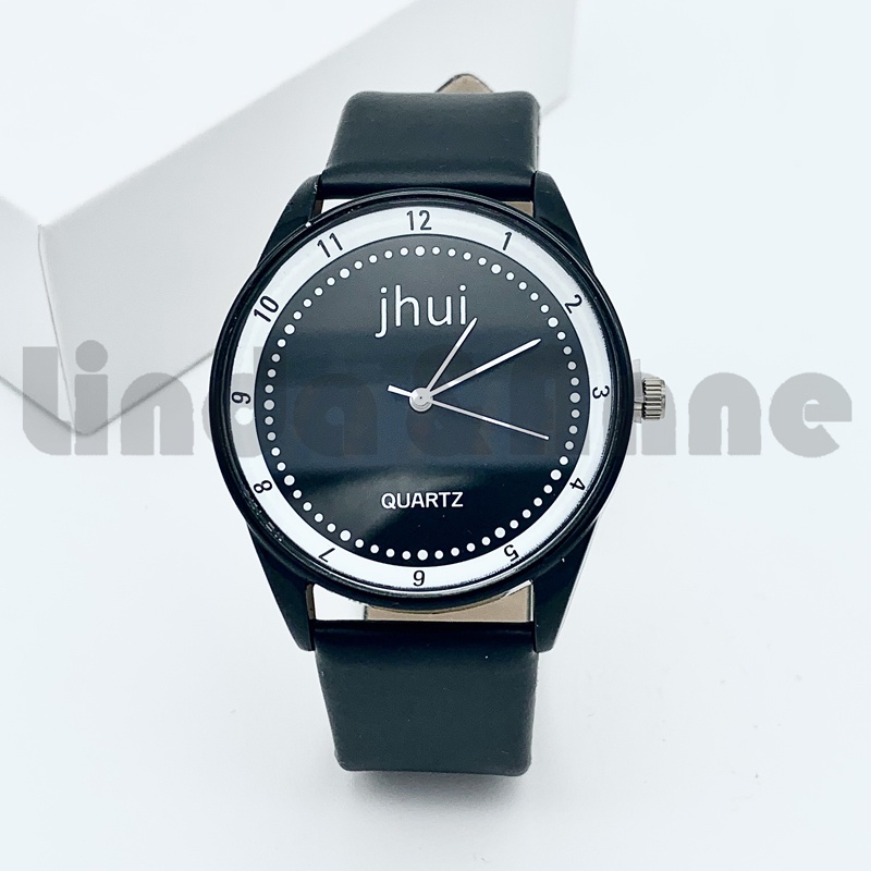 Jual Jam Tangan Jhui Analog Quartz Pria Dan Wanita Strap Pu Hitam ...