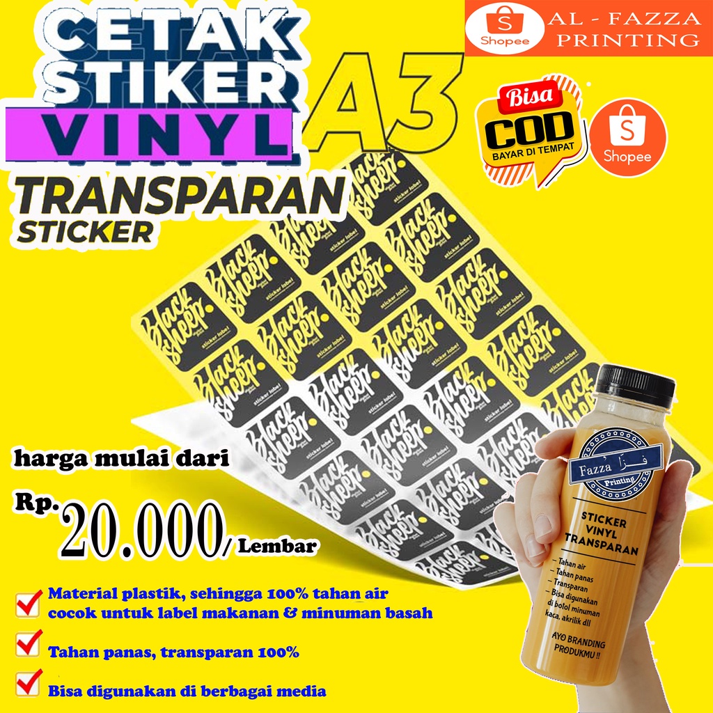Jual ( COD) STIKER VINYL A3+ STIKER VINYL SUSU STIKER TRANSPARAN STIKER ...
