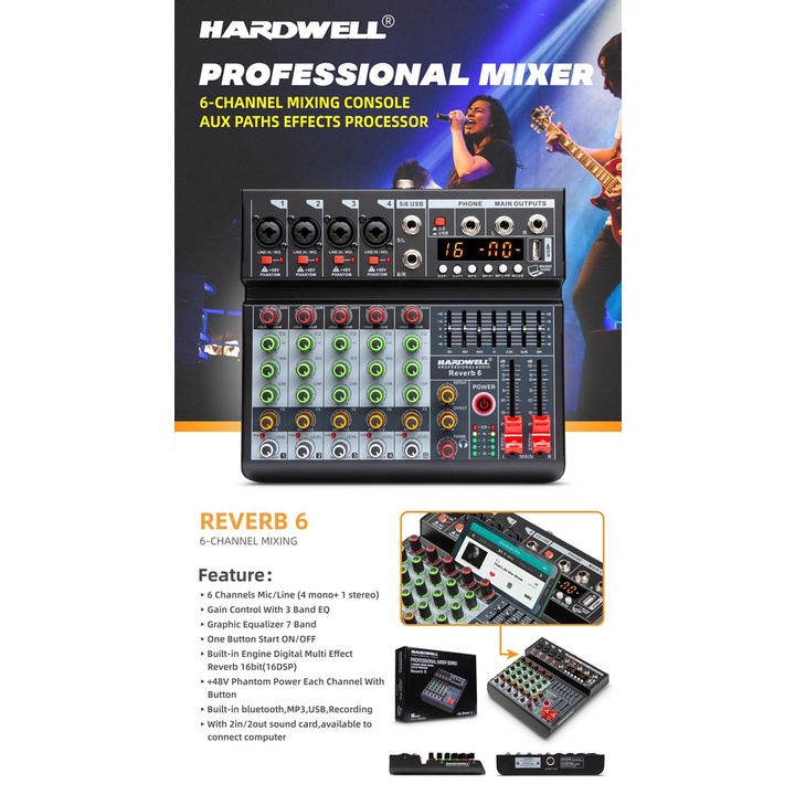Jual Mixer Hardwell New Reverb 6 Channel Reverb6 Podcast Soundcard Recording Equalizer ORIGINAL ...