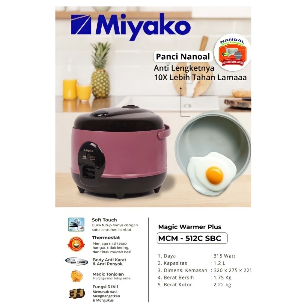 Jual Magic Com MIYAKO 1,2 liter Magic Warmer Plus MCM-612 /Miyako MCM-512C SBC 1,2 liter ...