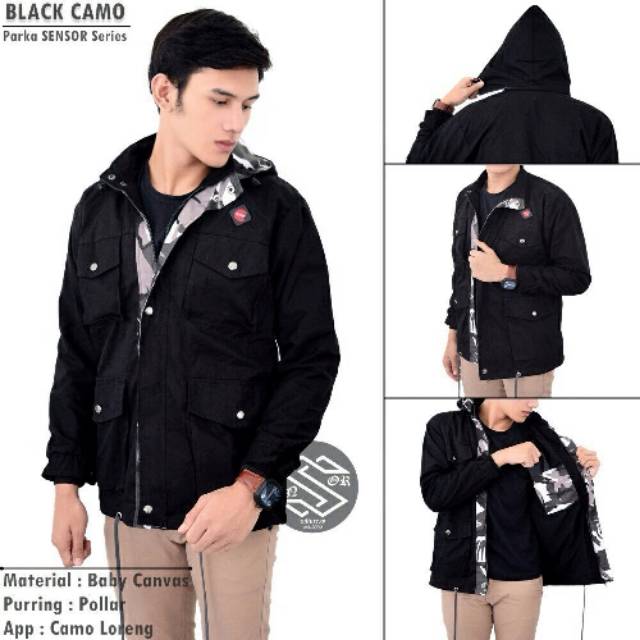 Jual Jaket parka black camo sensor / jaket parka list army / jaket ...