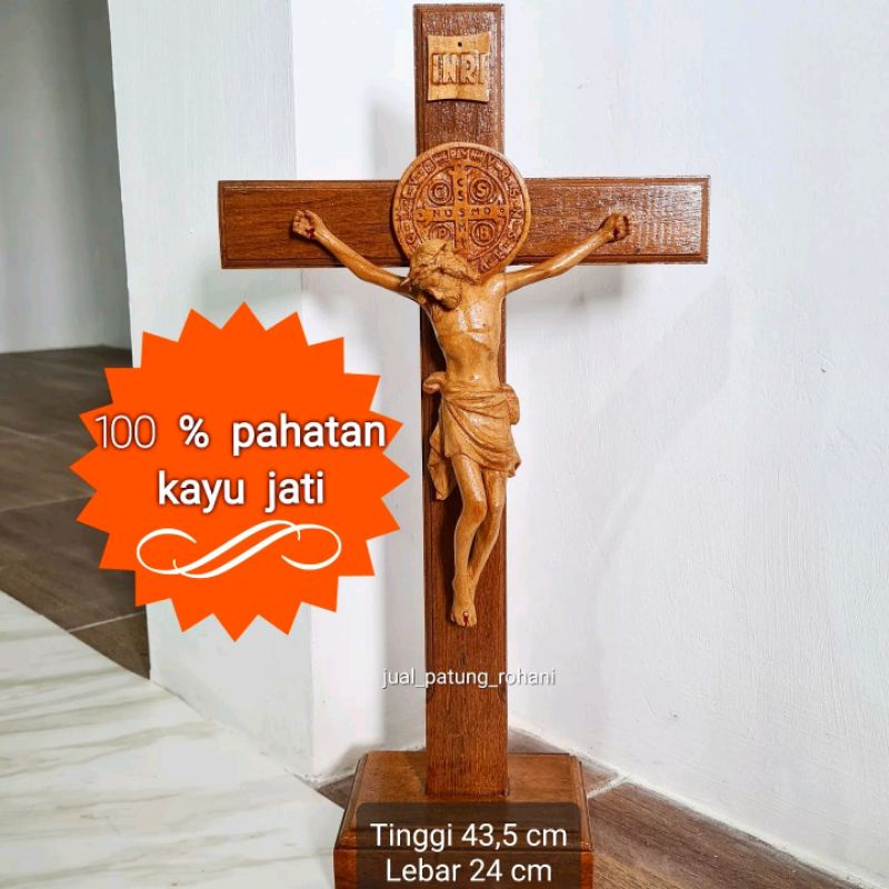 Jual Salib Duduk Benediktus Yesus Full Kayu Jati | Shopee Indonesia