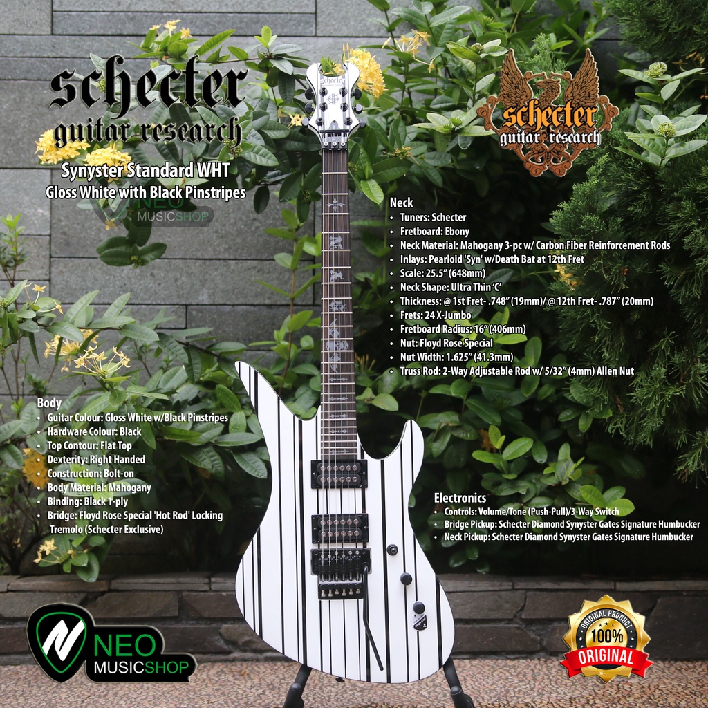 Jual Schecter Synyster Standard WHT Gloss White with Black Pinstripes ...