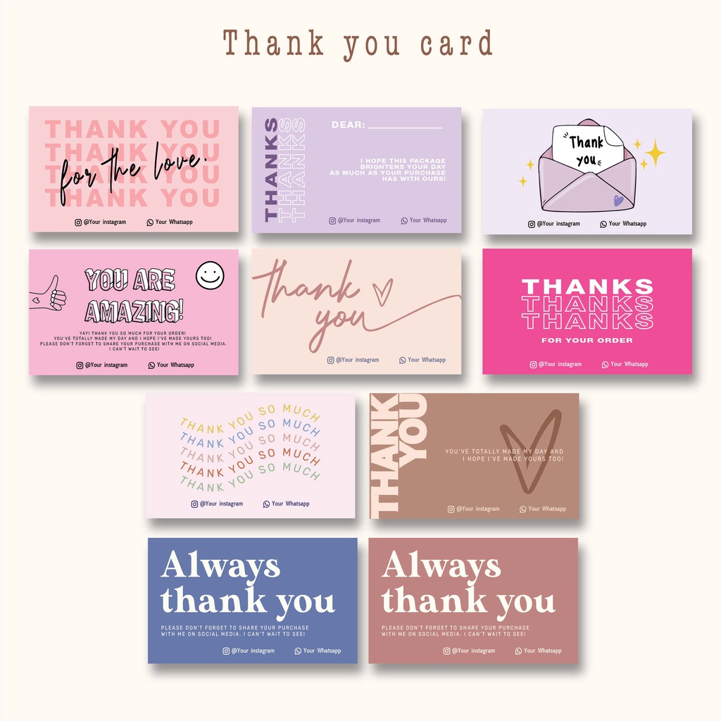 Jual Thank You Card custom 1 sisi 41 - 49 / Gift card / Aesthetic ...