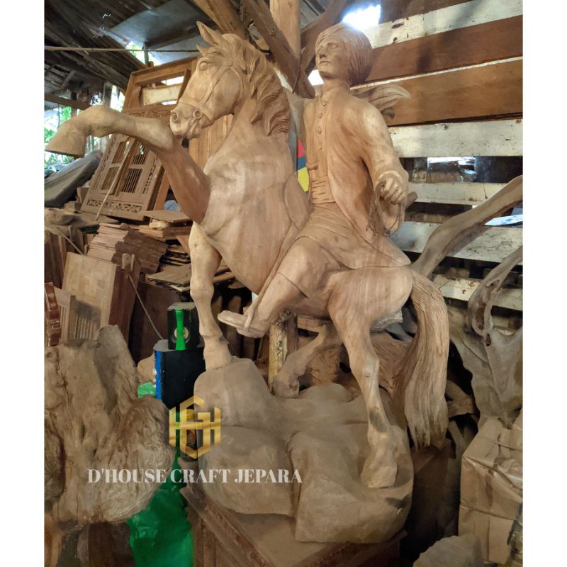 Jual Patung Ukir Pangeran Diponegoro Naik Kuda Kayu Trembesi | Shopee ...