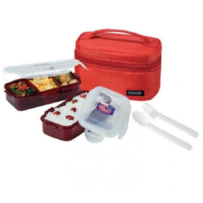 Jual Lock & Lock Lunch Box 2P Set W/ Spoon, Fork, & Bag Hpl752Dr - Red ...