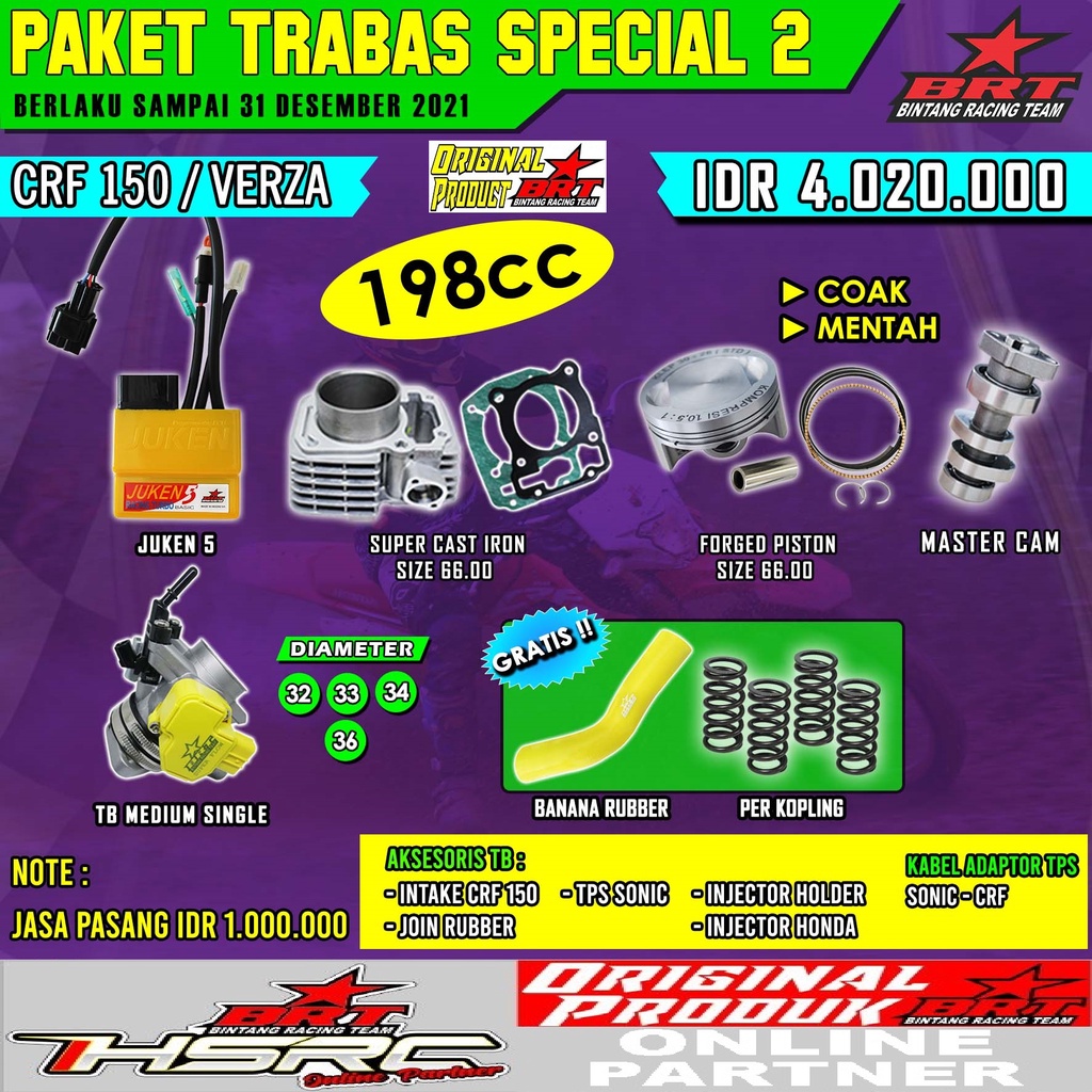 Jual PAKET TRABAS BRT 2 Honda CRF 150 Verza New Megapro Fi Harian Bore Up 66 mm 200cc Promo ...