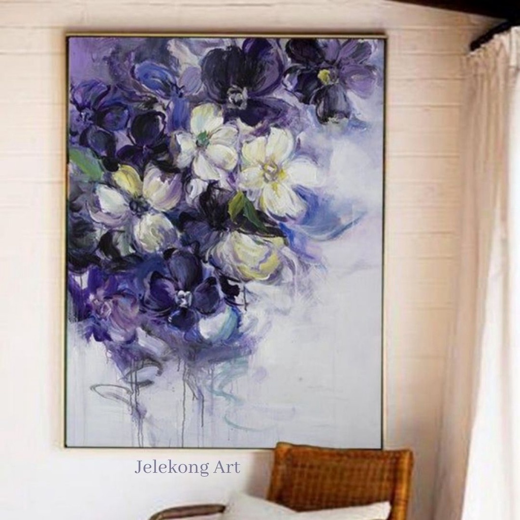 Jual Lukisan Minimalis Modern Bunga 003 Asli Lukisan Tangan Bonus Frame ...