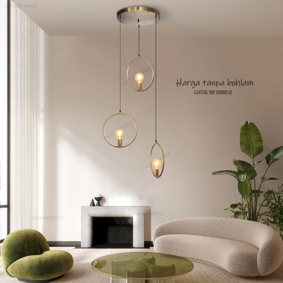 Jual Lampu gantung void 3in1 gold 30cm 1set 3 lampu minimalis kop bulat | Shopee Indonesia