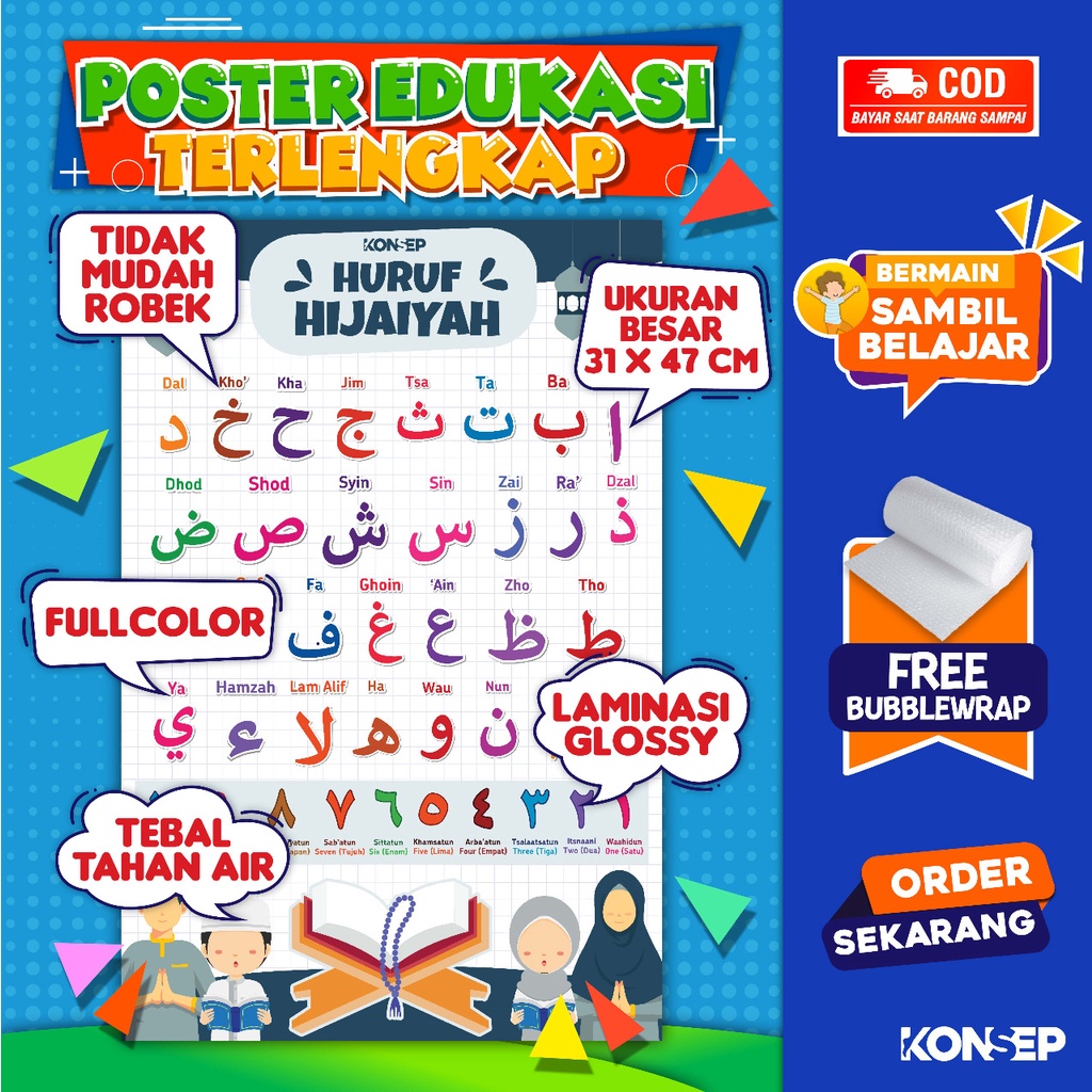 Jual Konsep Poster Edukasi Huruf Hijaiyah Laminasi Glossy Full Color ...