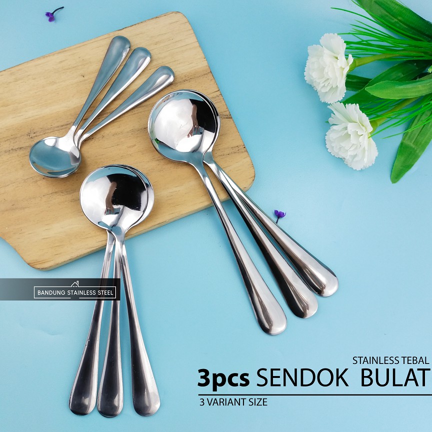 Jual 3pcs Sendok Bulat Stainless Tebal Sup Soup Spoon Es Krim Dessert ...