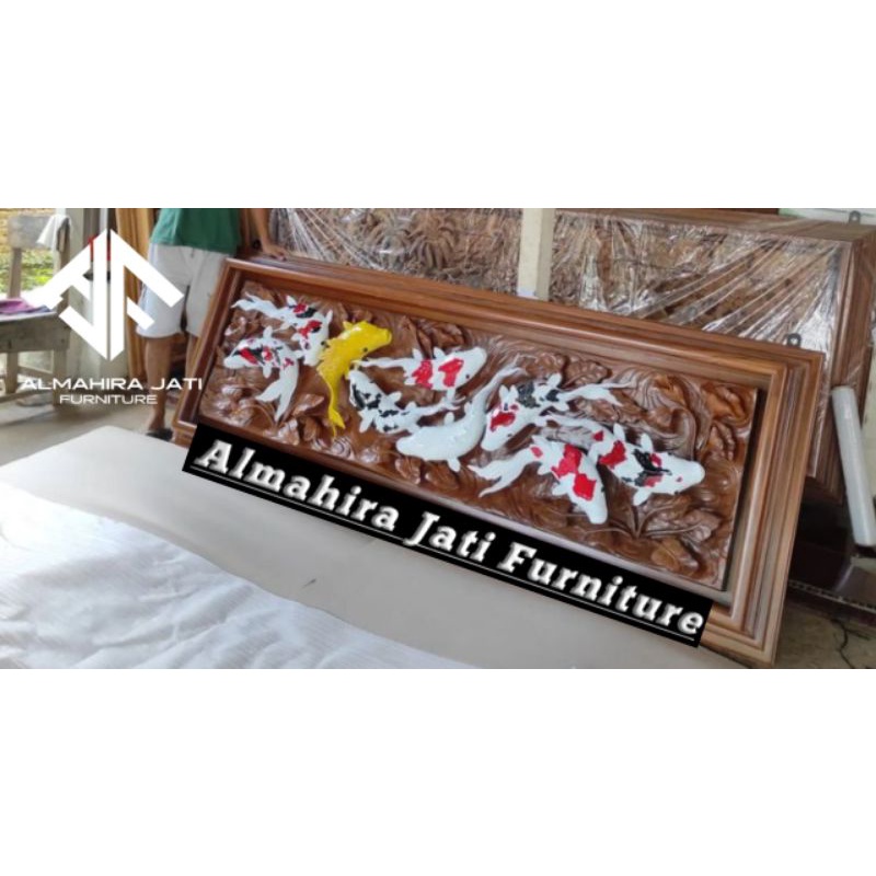 Jual Hiasan Dinding Karya Seni Ukir Relief 3D Motif Ikan Koi / Ukiran ...