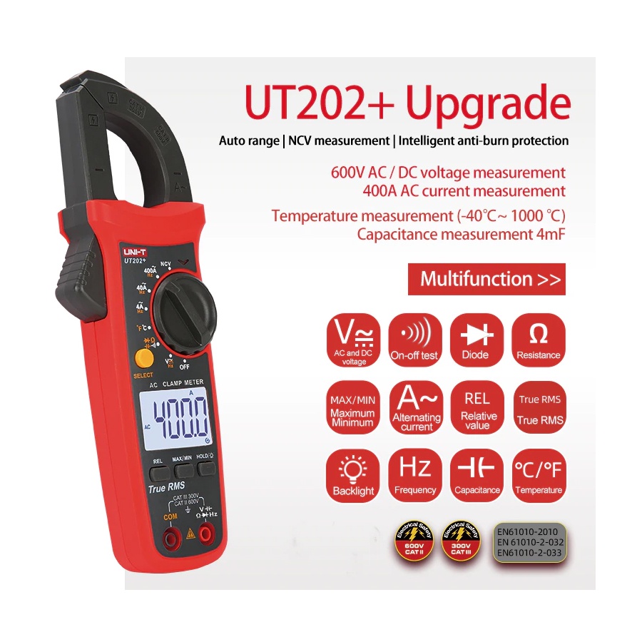 Jual Tang Ampere / Clamp Meter AC + Temperature UNI-T Tipe UT202+ / UT ...