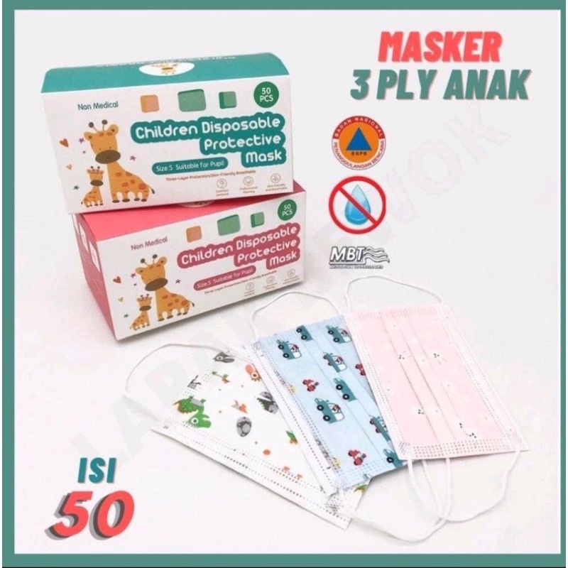 Jual Masker anak 3 ply 3ply Kids Child mask motif Earloop 1box isi 50 ...