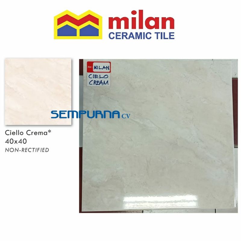 Jual Keramik ubin lantai dinding cream kilap 40x40 KW1 Milan Ciello ...