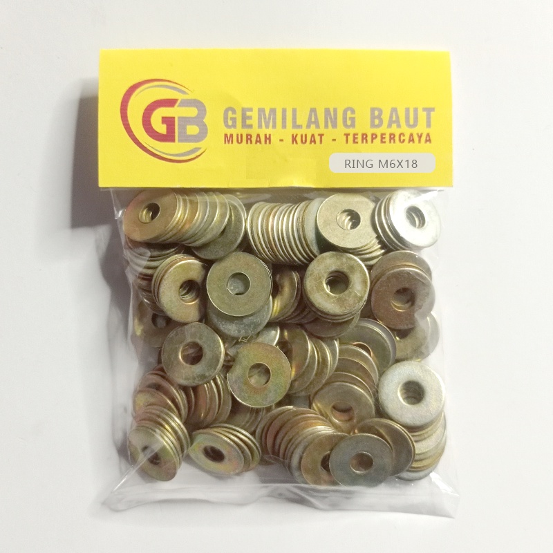 Jual 1 Pak Ring Plat m6 {untuk baut 10} / Ring plat m6 Kuning | Shopee ...