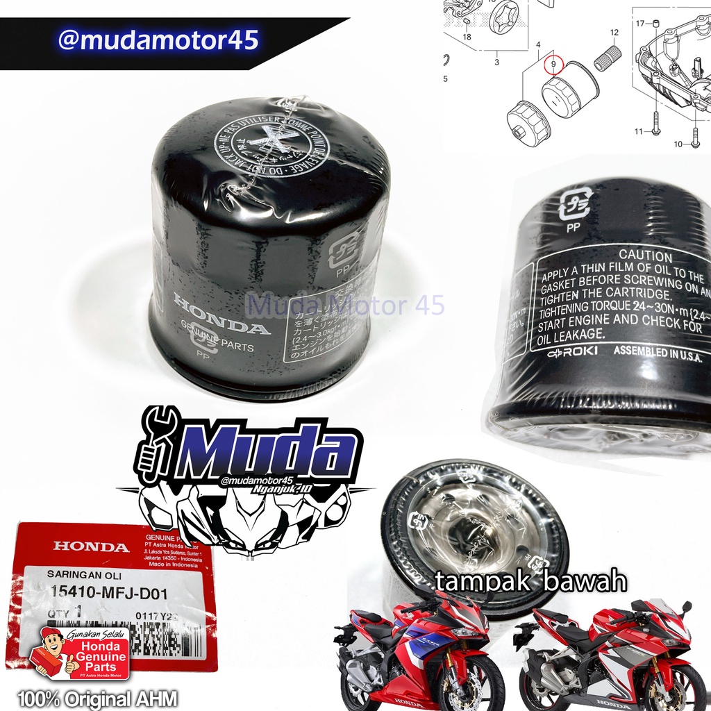 Jual FILTER OLI CBR250RR 2017 2023 15410-MFJ-D01-D02 K64 OIL CBR 250 ...