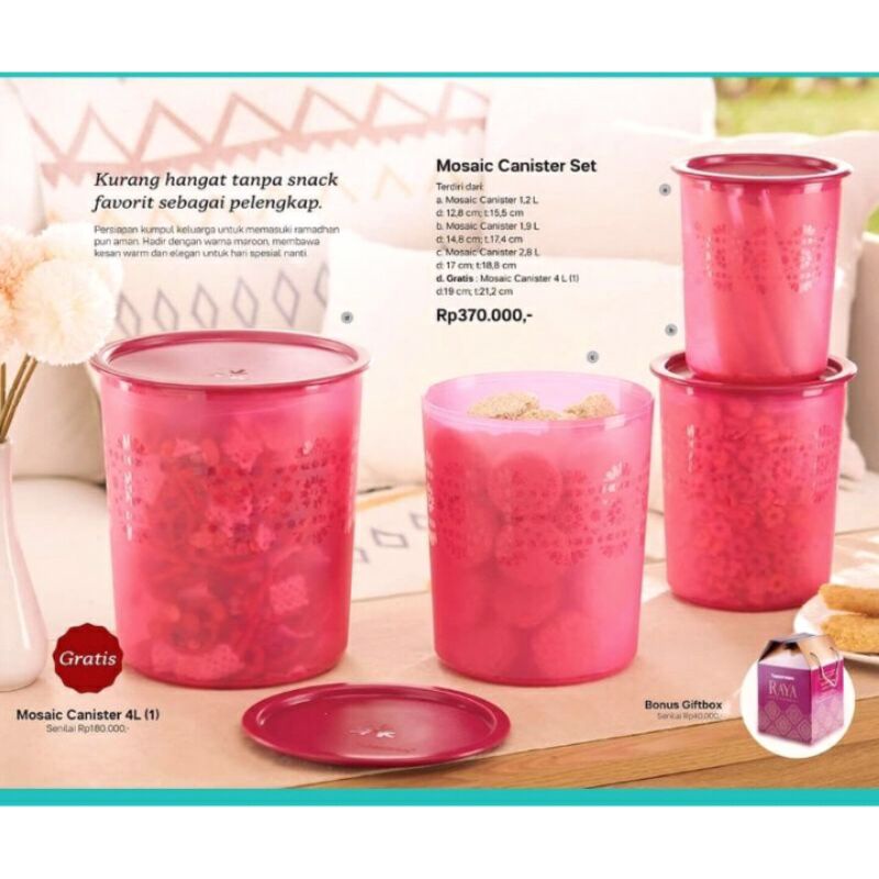 Jual Tupperware Raya mosaic canister pink 4 pcs + dus original - toples ...