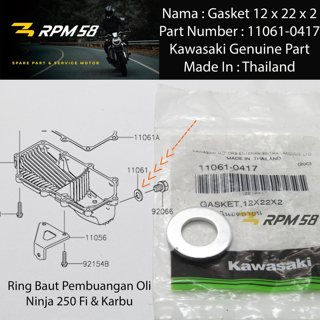 Jual Ring Paking Baut Pembuangan Oli Kawasaki Ninja 250 ORIGINAL 11061 ...