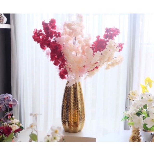 Jual Full Set Vas Bunga Keramik Gold / Silver Monaco & Rangkaian Sakura ...