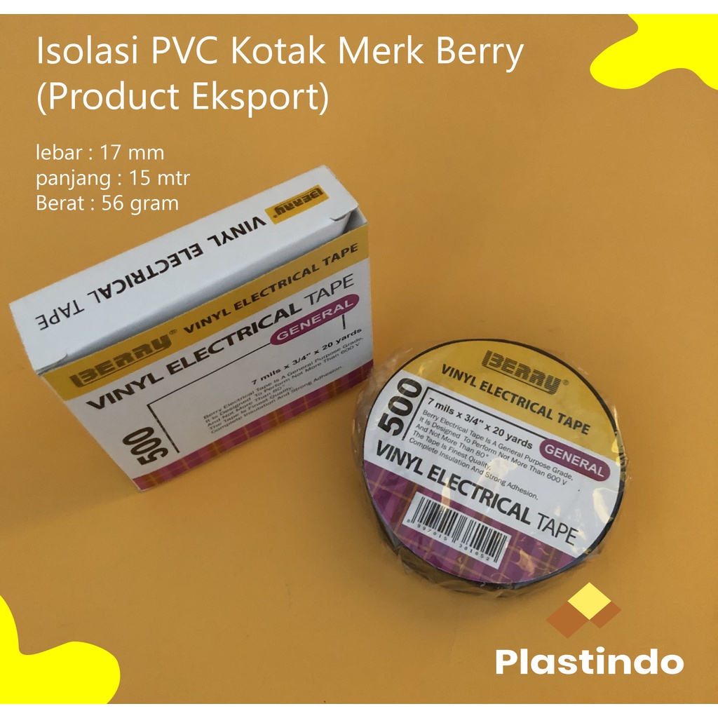 Jual Isolasi Kabel Listrik PVC Hitam 17 mm x 15 m | PVC Electrical Tape ...