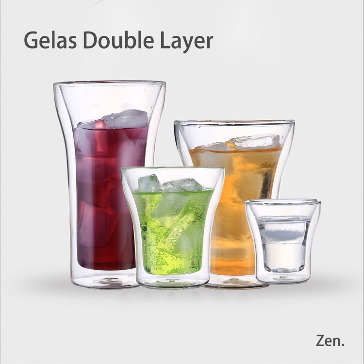 Jual 【ZEN】Gelas Kaca Double Wall Double Layer Mewah Cantik Tahan Panas | Shopee Indonesia