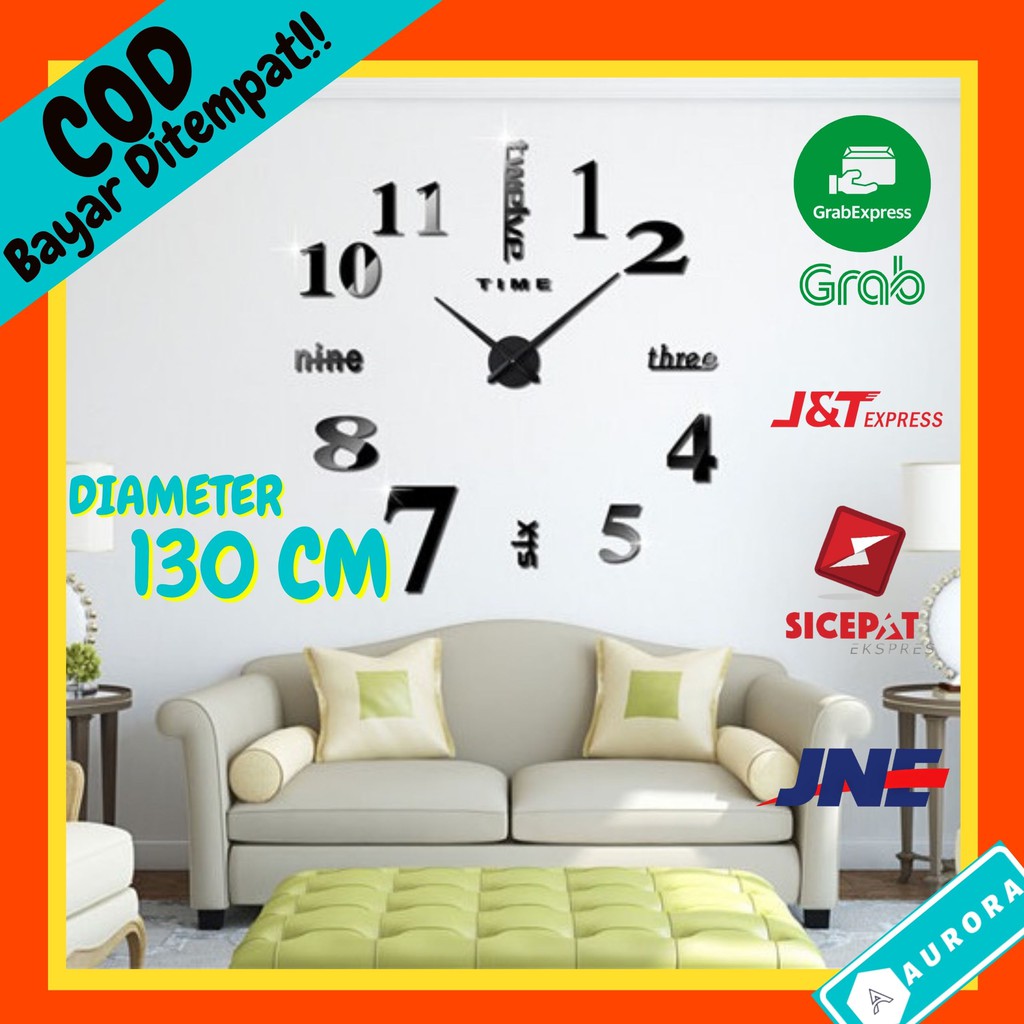 Jual Jam Dinding Besar DIY 3D Giant Diameter 80-130cm Tempel Huruf ...