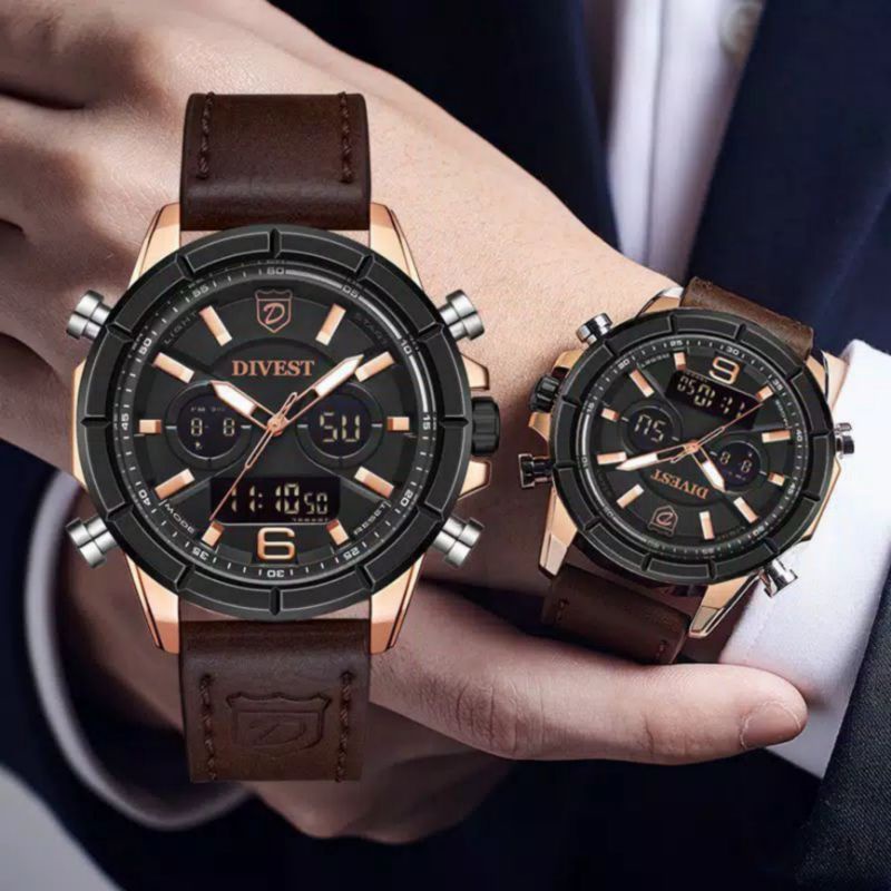 Jual Jam Tangan Pria Divest 9003 Dual Time Kulit Premium | Shopee Indonesia