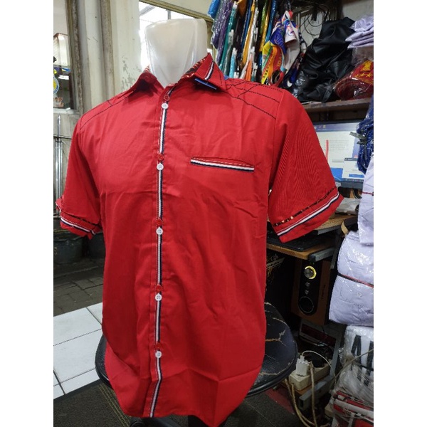 Jual kemeja merah kombinasi benang timbul | Shopee Indonesia