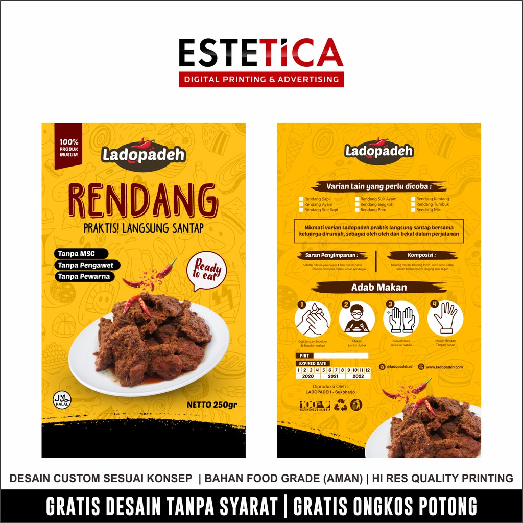 Jual sticker label Rendang, cetak sticker Makanan , cetak sticker ...
