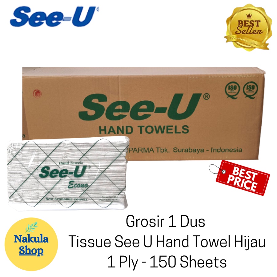 Jual GROSIR 1 DUS Tissue See U Hand Towel Econo HIjau 150 Sheets - 20 ...
