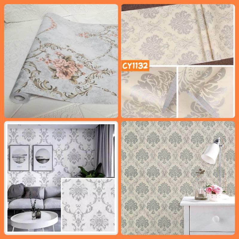 Jual BATIK ABU ABU SILVER Wallpaper sticker dinding batik bunga 45 cm x ...