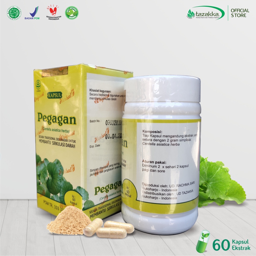 Jual Kapsul Ekstrak daun Pegagan | 60 Kapsul | Herbal Tazakka | Original | asli | Shopee Indonesia