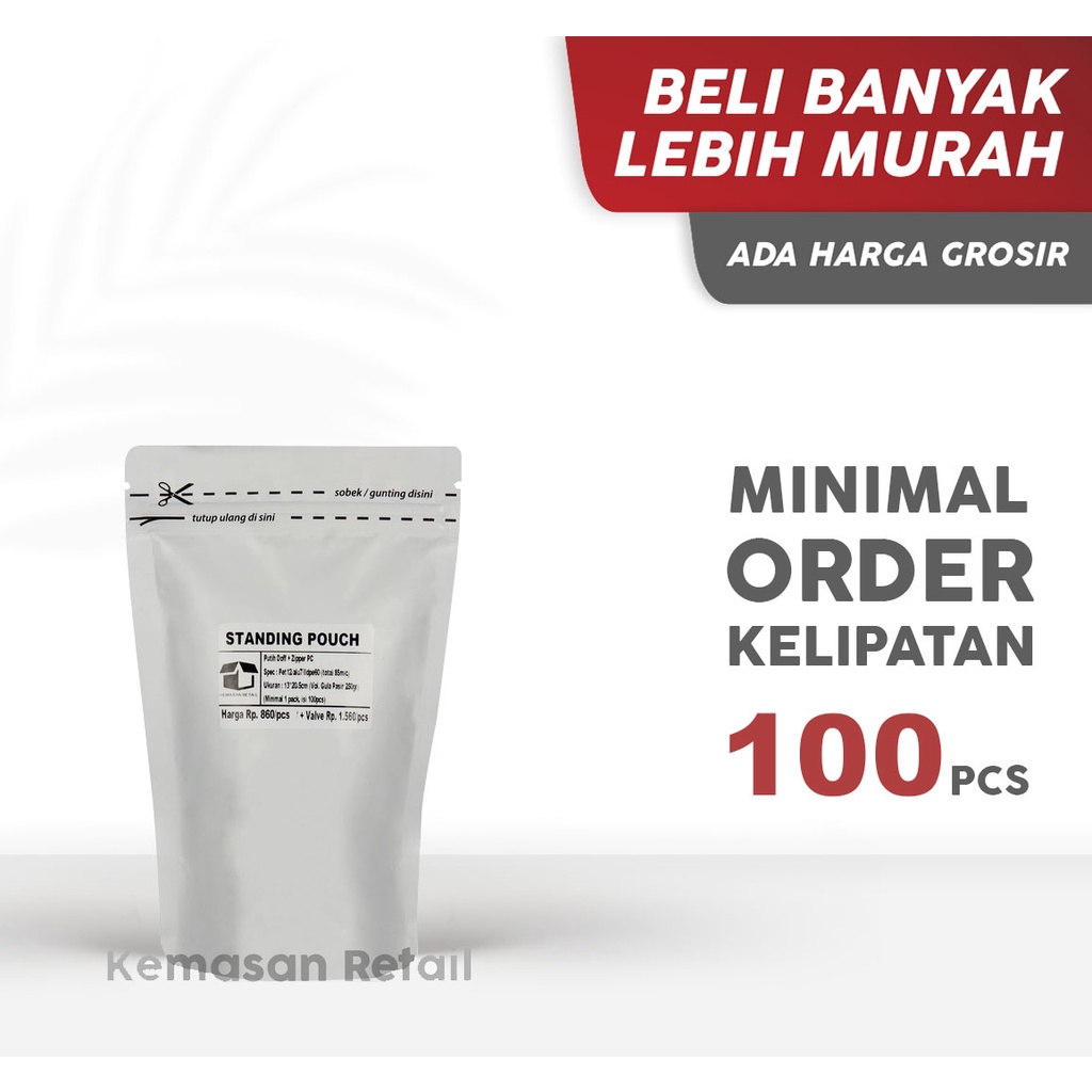 Jual Standing Pouch Alumunium Putih Doff Zipper PC (13 x 20.5cm) 250g ...