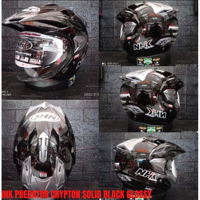 Jual NHK HELM PREDATOR CRYPTON SOLID BLACK GLOSSY DOUBLE VISOR (Ongkir ...