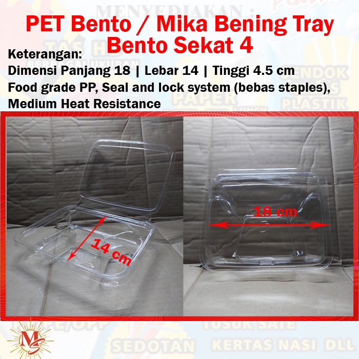 Jual PET Bento Sekat 4 / Food container catering / Mika Bening Tray ...
