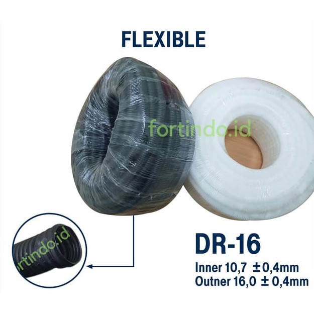 Jual FLEXIBLE DR-16 16mm 45Meter/Roll Hitam Putih Conduit PVC Merk FORT | Shopee Indonesia