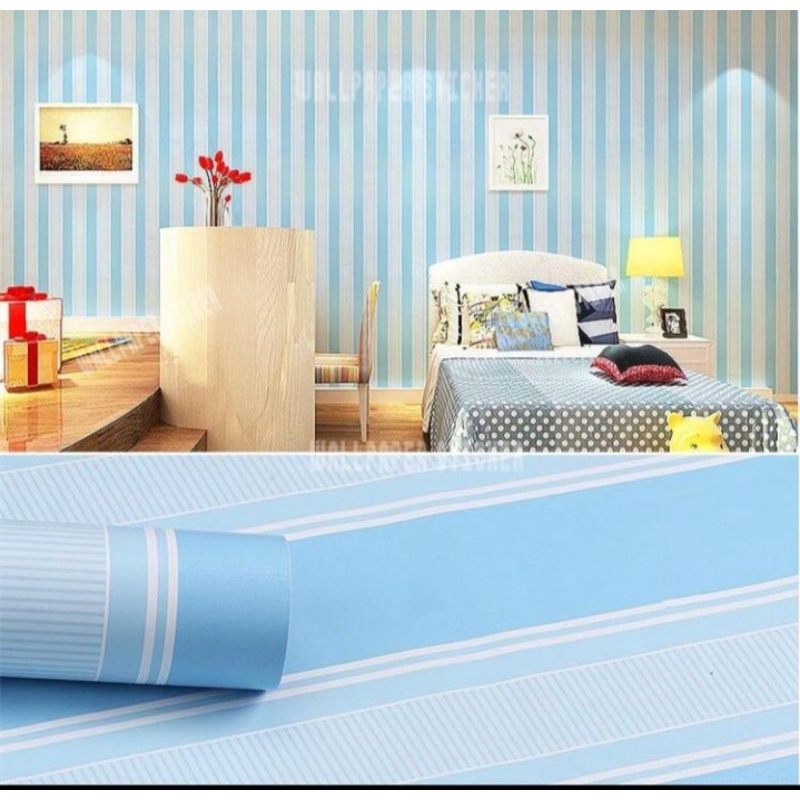 Jual Wallpaper Sticker Dinding Salur Biru 45cmx 10m karakter embos ...