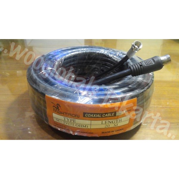 Jual KABEL ANTENA HITAM 5C 20m (20 Meter) +KONEKTOR UNIVERSAL +JACK COAXIAL CABLE TV 75 OHM ...