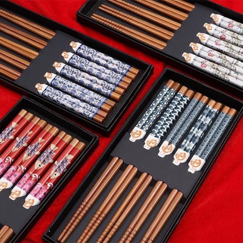 Jual Sumpit set isi 5 pasang sumpit kayu japan / sumpit premium set ...